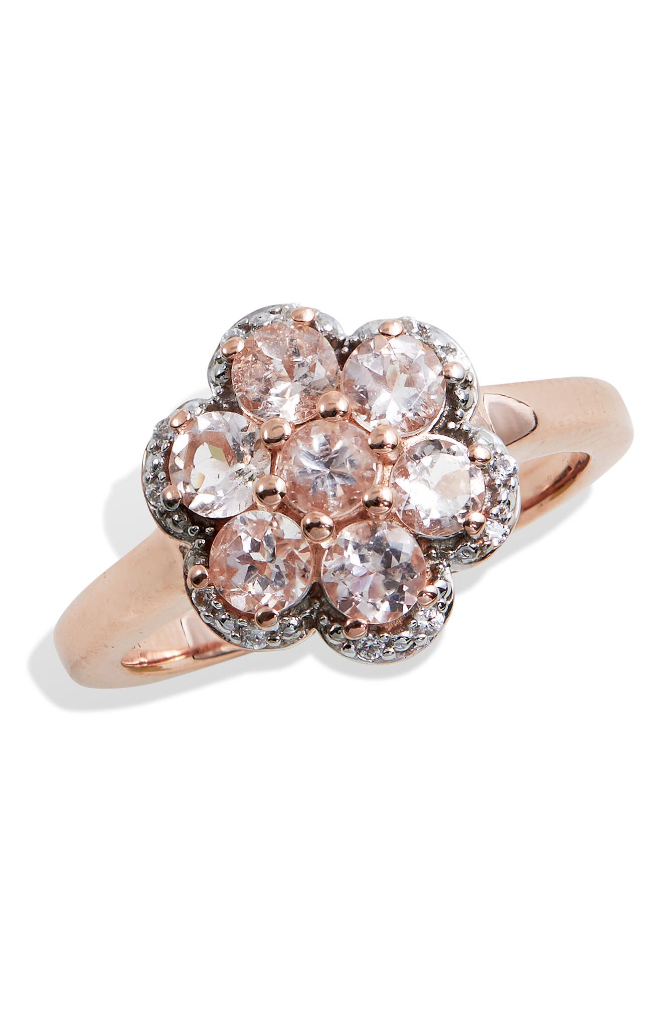 SAVVY CIE JEWELS 18K Rose Gold Morganite White Topaz Flower Ring ...