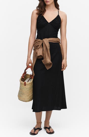 MANGO Ruched Cutout Midi Sundress | Nordstrom