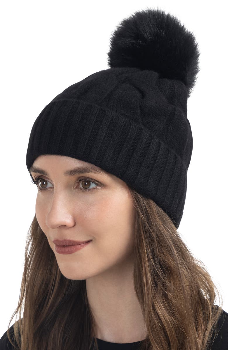 Sofia Cashmere New York Cashmere Cable Beanie with Genuine Shearling ...