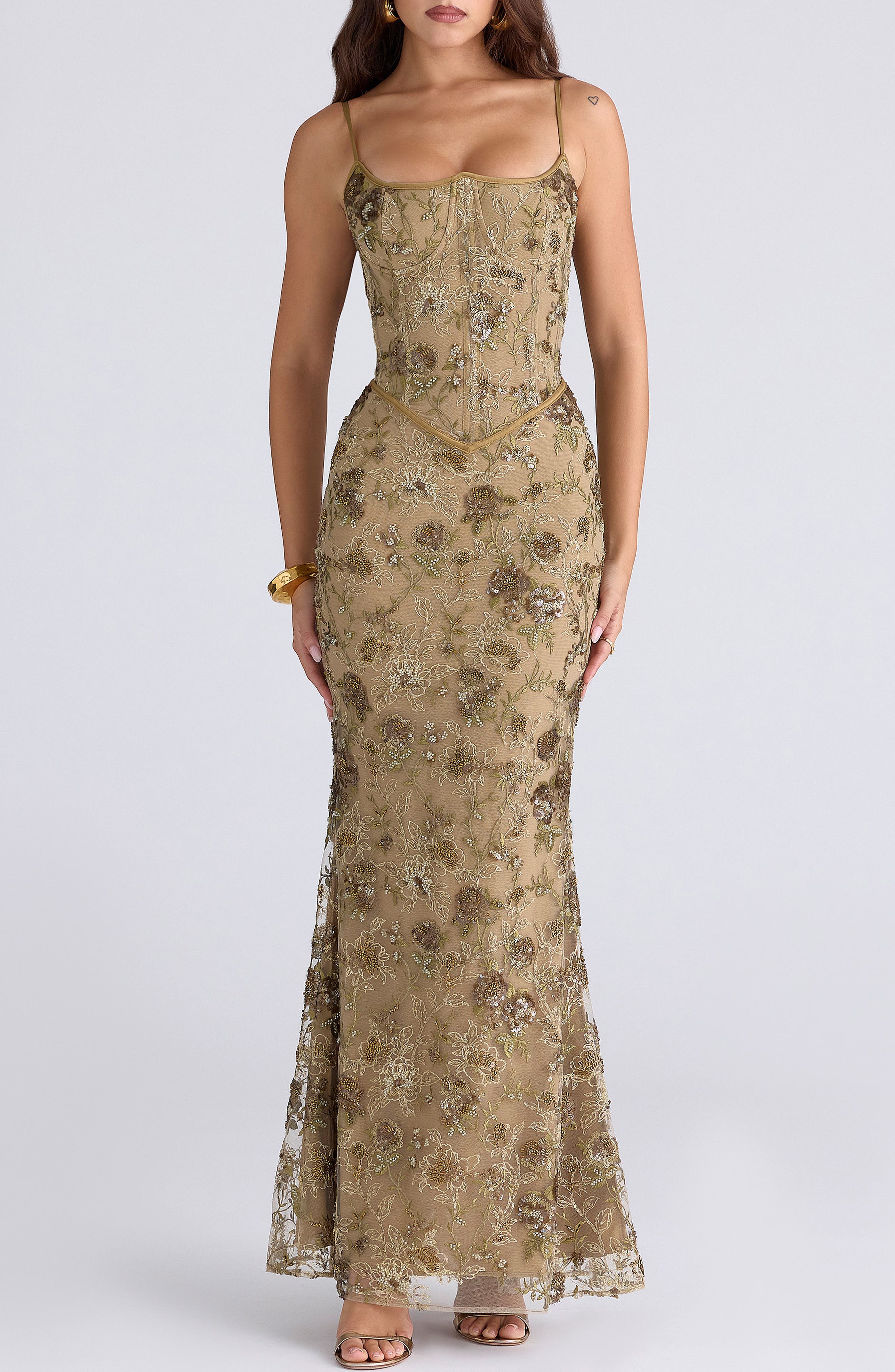 HOUSE OF CB Naima Bronze Embellished Corset | Nordstrom