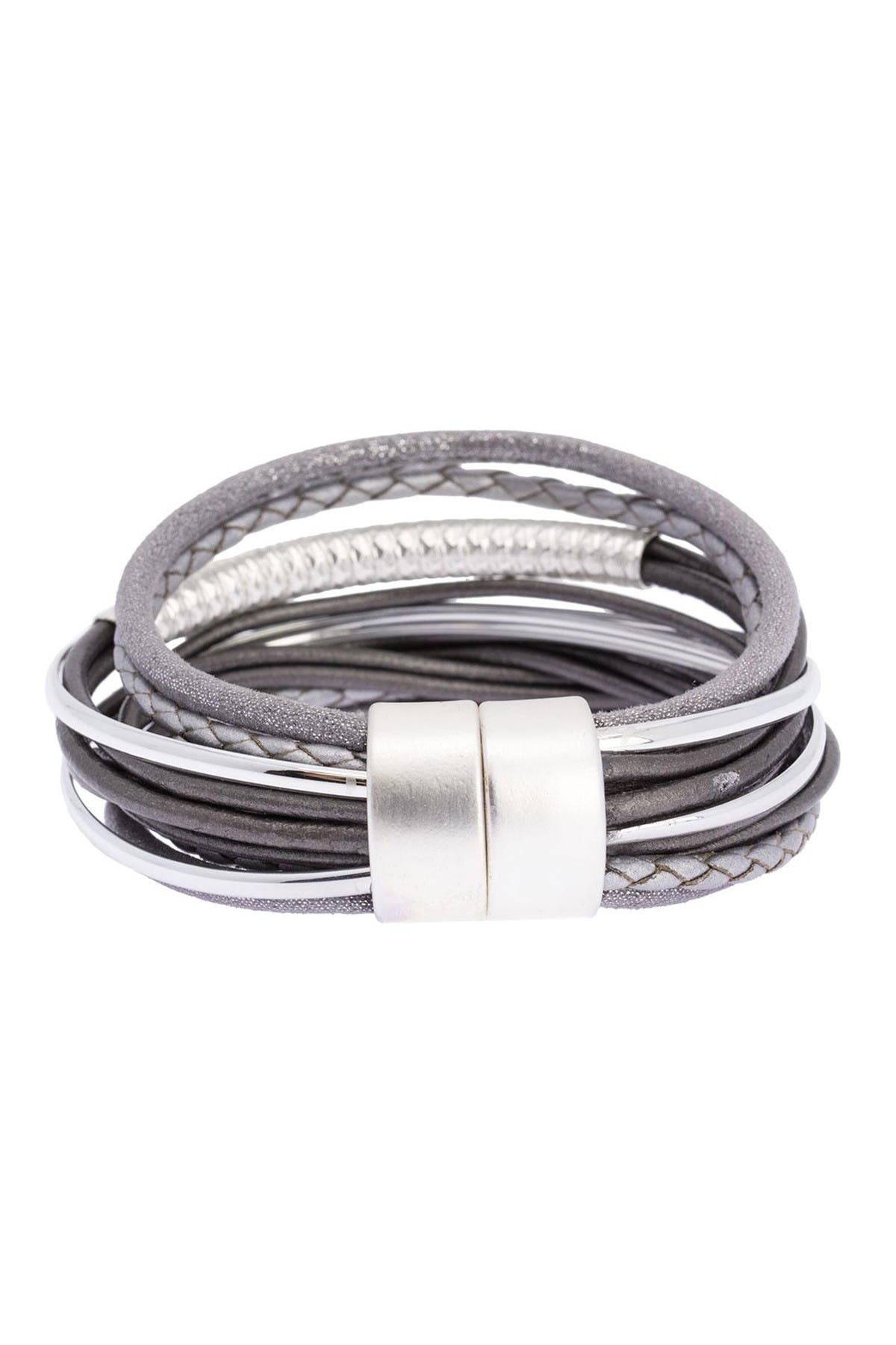 SAACHI Hammered Tube Leather & Faux Suede Multi-Strand Bracelet ...