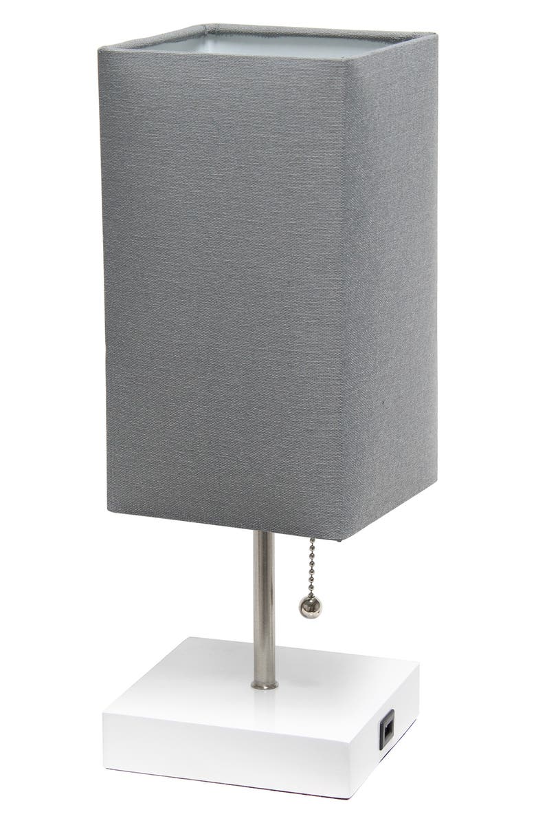 LALIA HOME Petite White Stick Lamp with USB Charging Port and Fabric ...