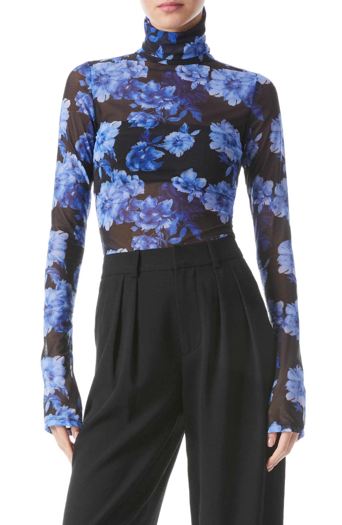 Alice + Olivia Delaina Floral Mesh Turtleneck Top | Nordstromrack