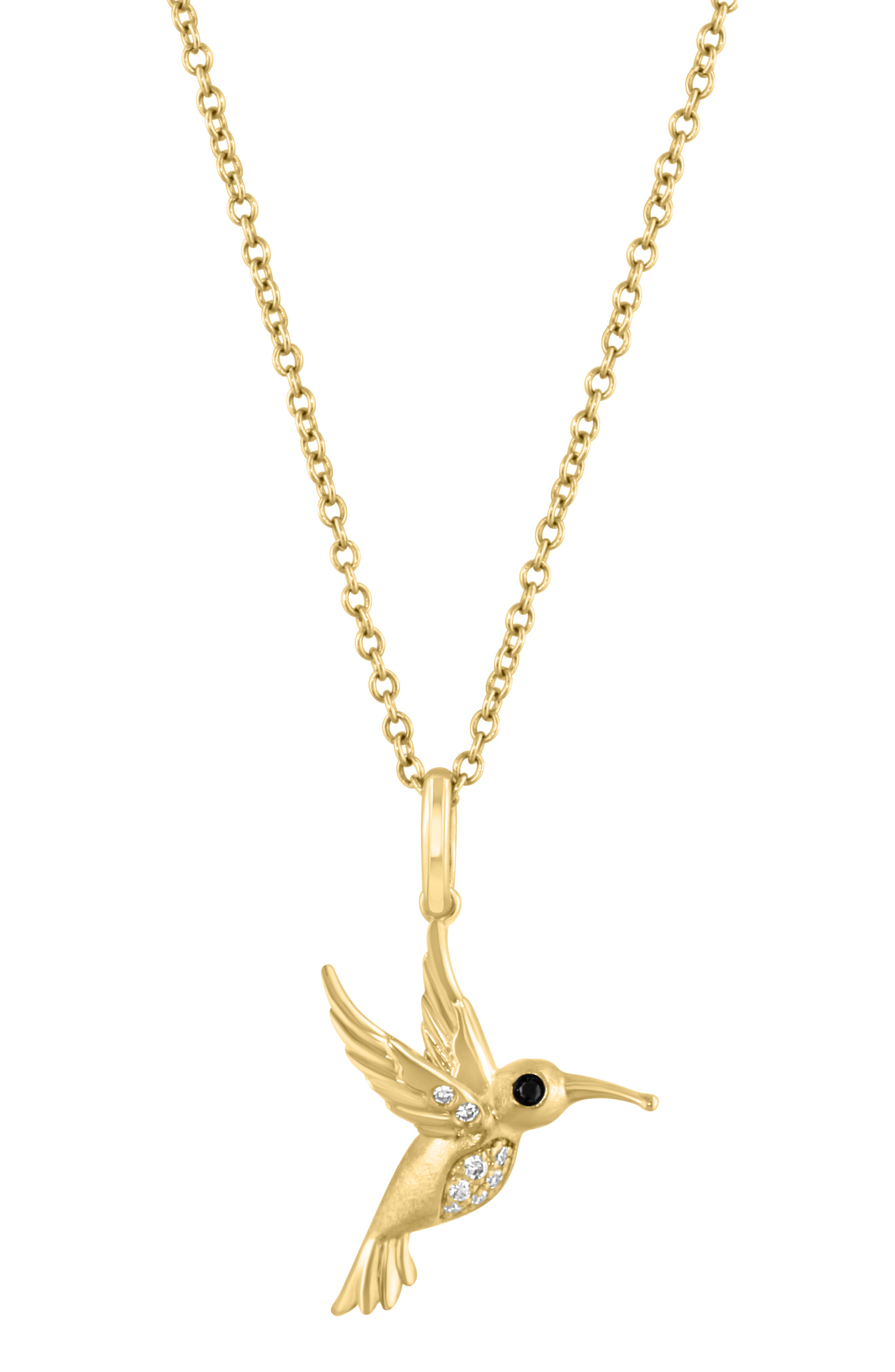EFFY 14K Yellow Gold White & Black Diamond Hummingbird Pendant Necklace ...