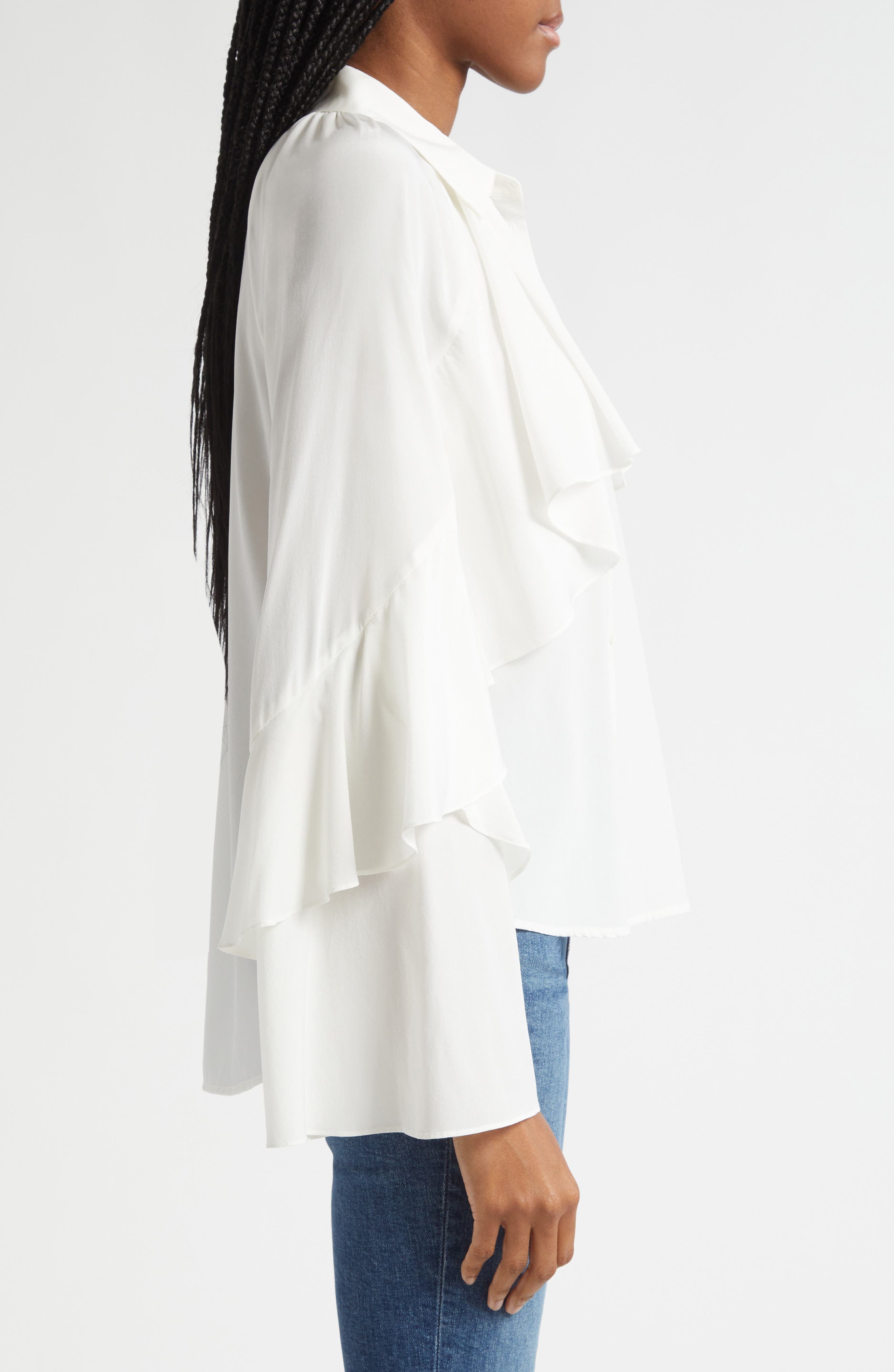 Veronica Beard Demaris Ruffle Stretch Silk Button-Up Shirt | Nordstrom