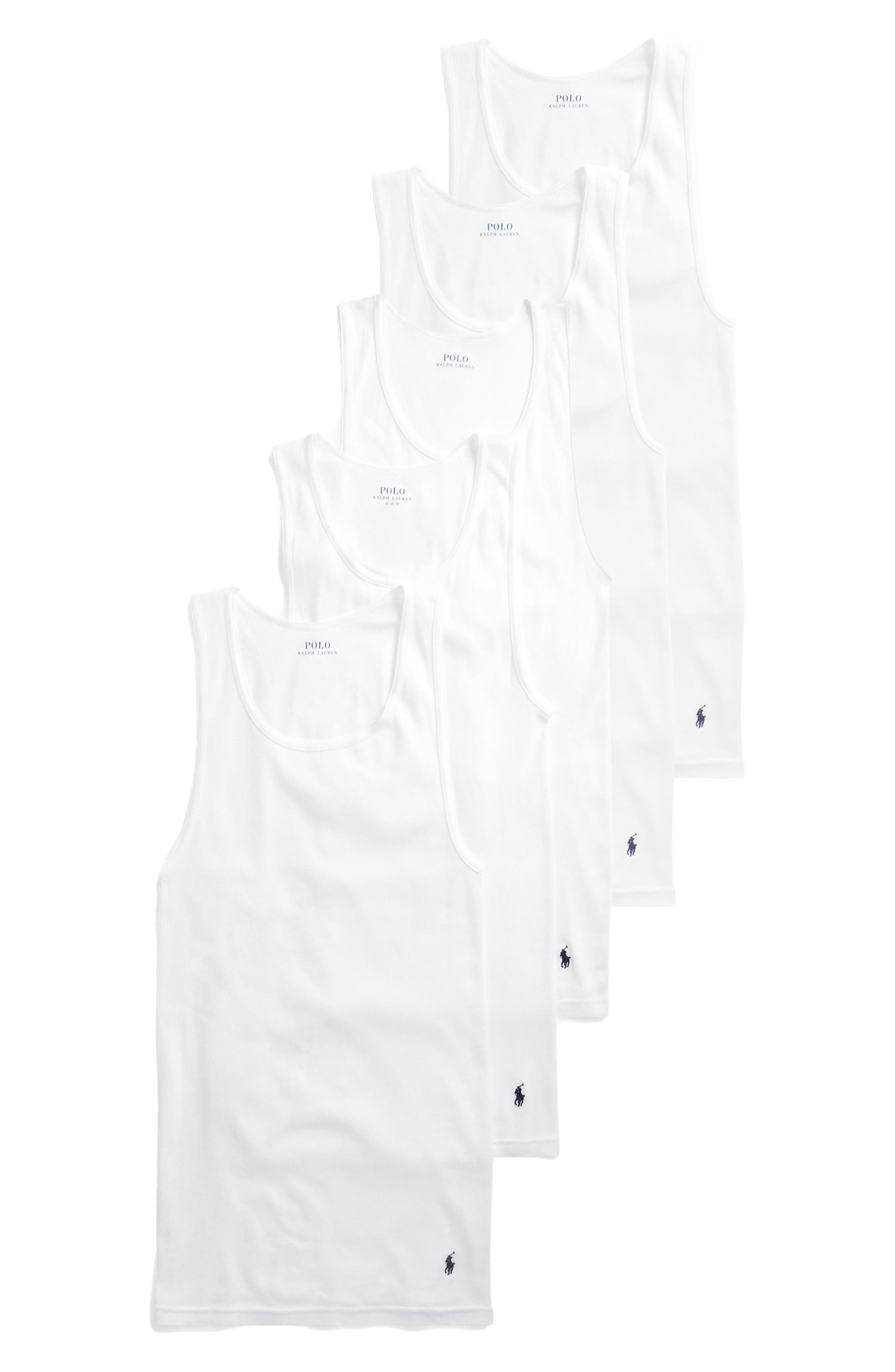 Polo Ralph Lauren 5-Pack Classic Logo Embroidered Cotton Rib Tanks ...