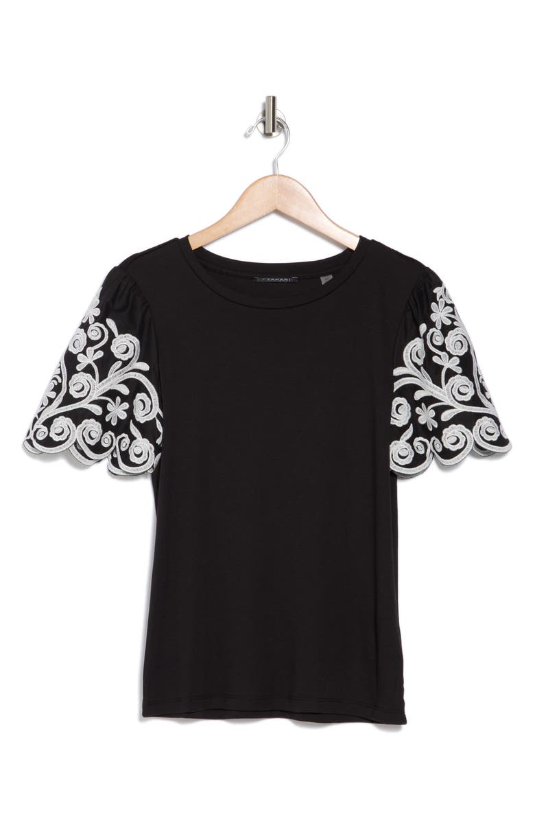 T Tahari Floral Embroidered Sleeve T-Shirt | Nordstromrack