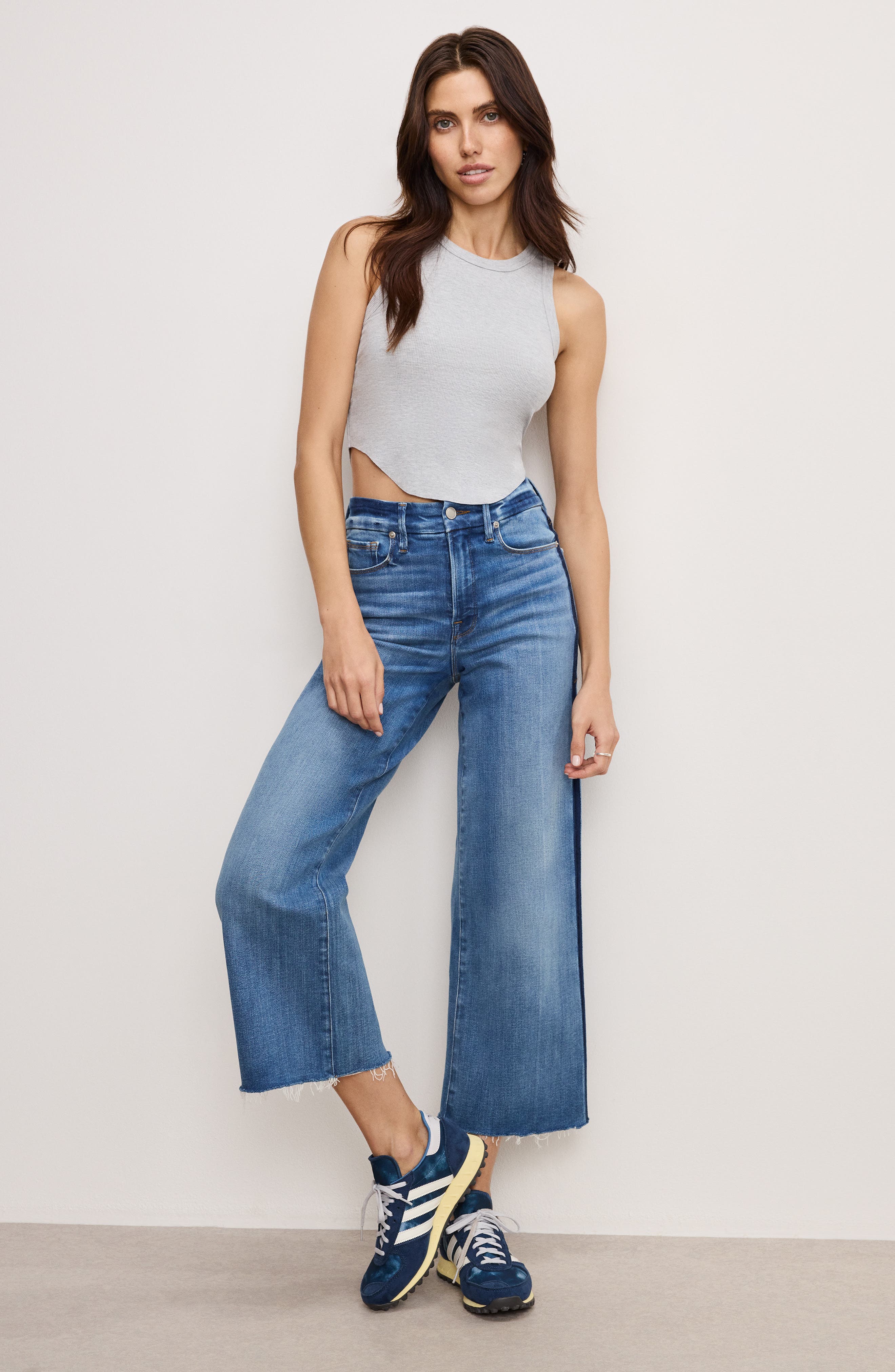 Good American Lightweight Crop Stretch Cotton Rib Racer Tank | Nordstrom