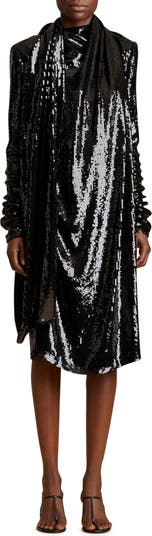 Khaite Shaz Sequin Scarf Neck Long Sleeve Dress | Nordstrom