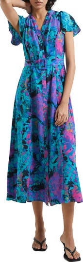 French Connection Gabriella Delph Belted Flutter Sleeve Dress | Nordstrom