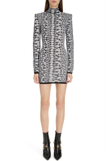 Balmain Long Sleeve Snakeskin Texture Knit Minidress | Nordstrom