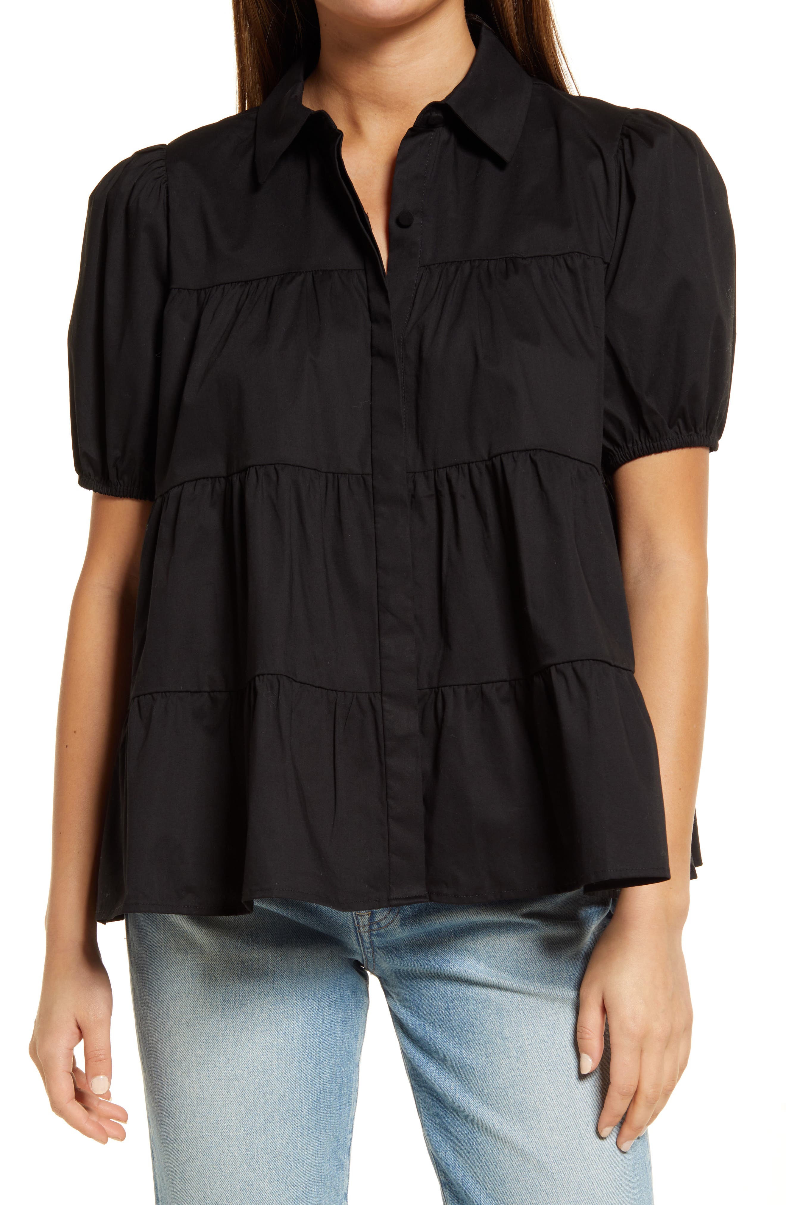 WAYF Canossa Tiered Puff Sleeve Blouse | Nordstrom