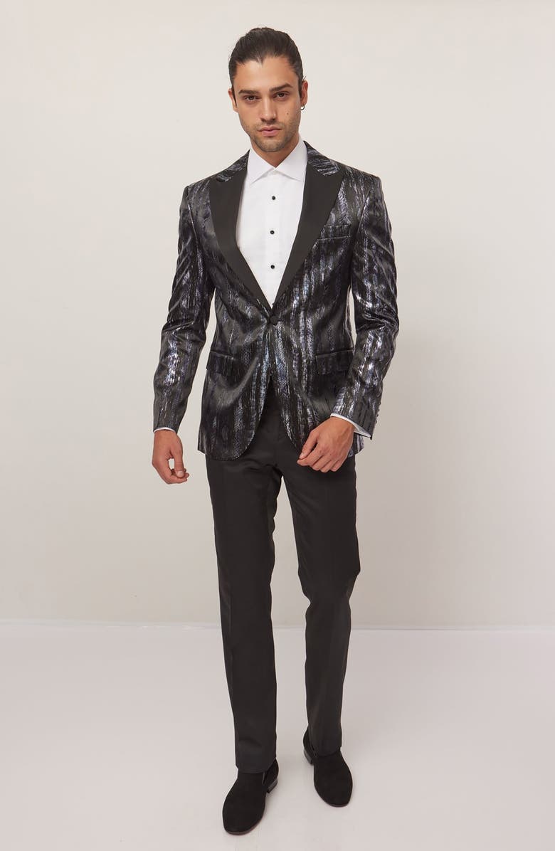 RON TOMSON Brush Stroke Wet Look Pattern Tuxedo Jacket | Nordstromrack