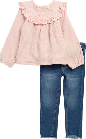 Jessica Simpson Kids' Ruffle Woven Top & Jeans Set | Nordstromrack