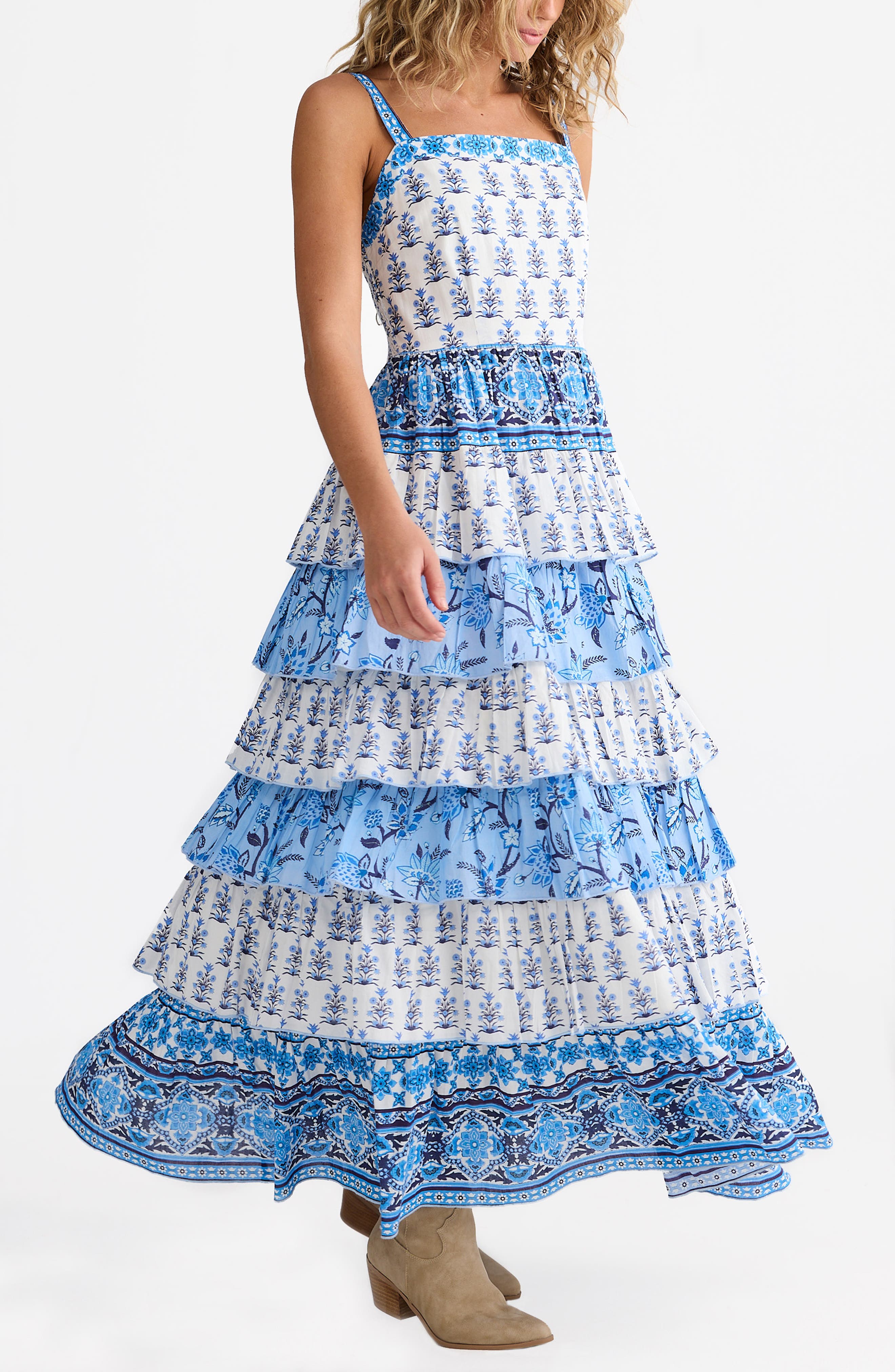 Talisman the Label Paloma Mixed Print Tiered Cotton Maxi Dress | Nordstrom