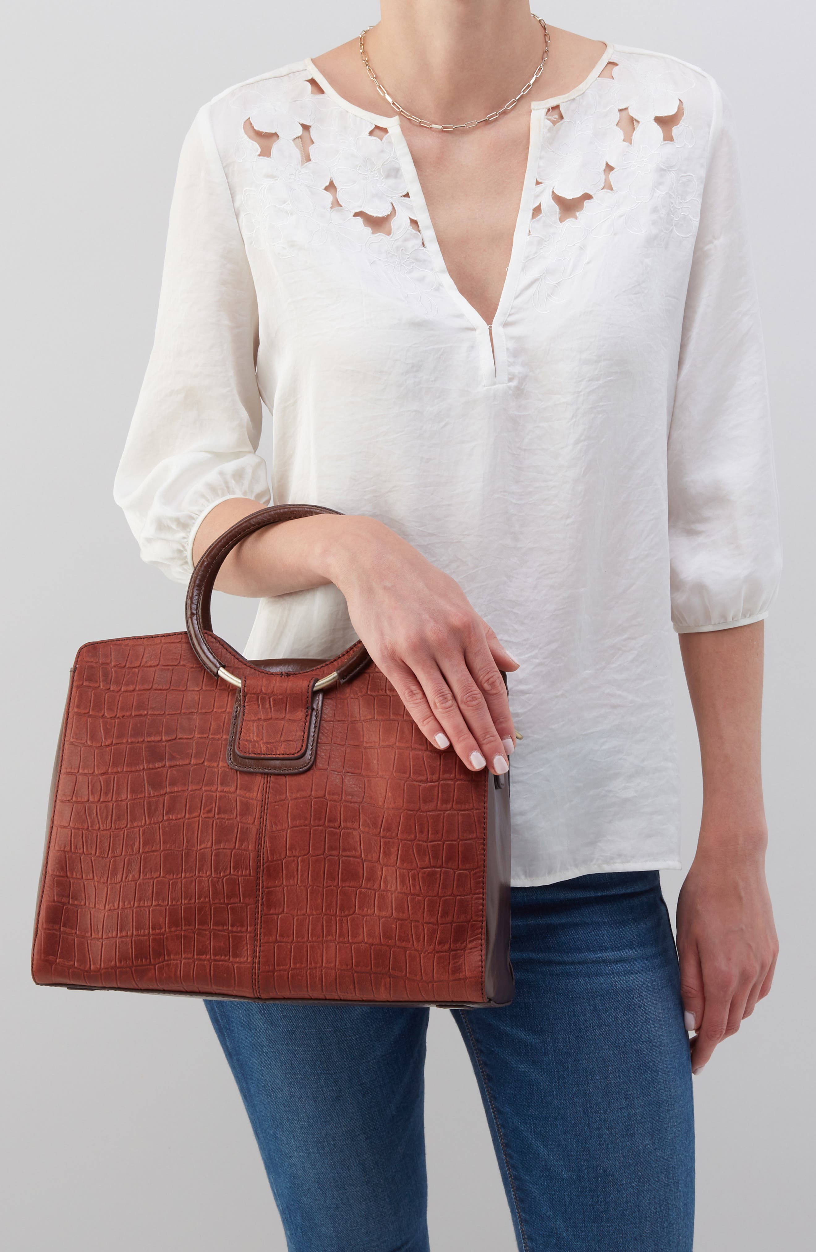 HOBO Heidi Croc Embossed Leather Satchel | Nordstromrack