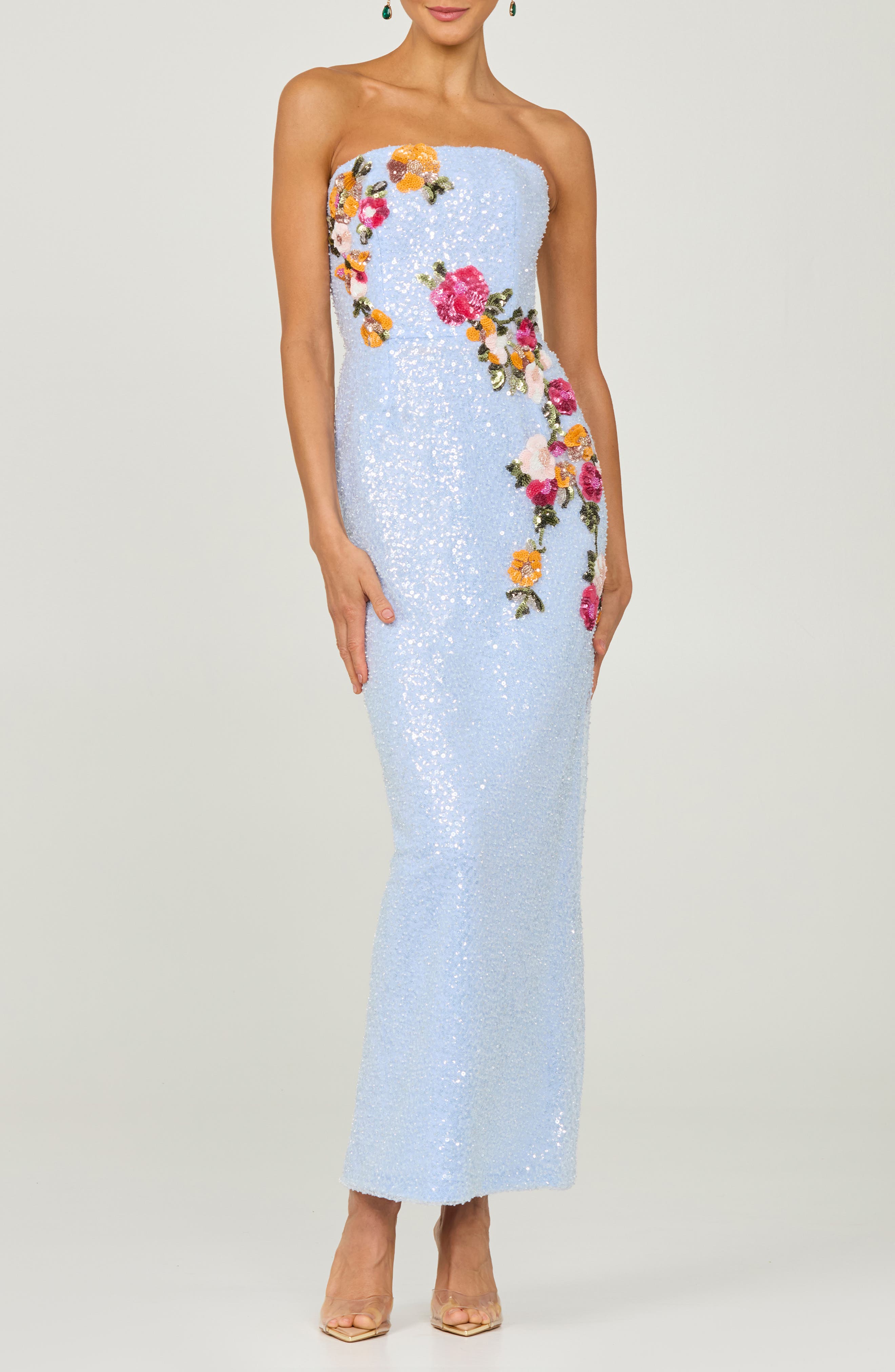 HELSI Silvia Floral Sequin Strapless Cocktail Dress | Nordstrom
