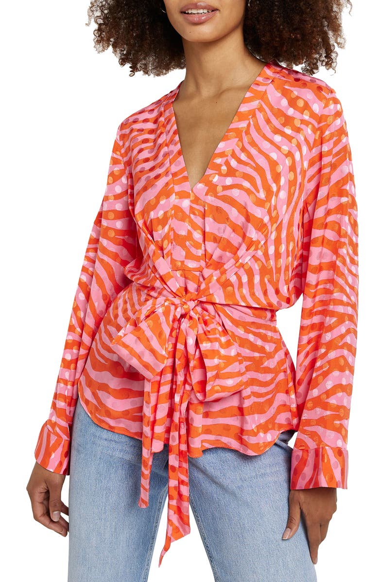 River Island Abstract Animal Print Tie Front Top | Nordstromrack