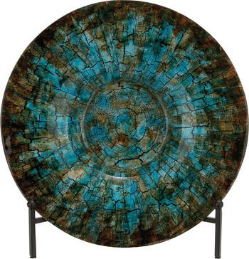 WILLOW ROW Green Glass Mosaic Inspired Geometric Charger with Stand ...