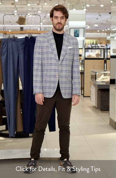 BOSS Hutson Slim Fit Slub Grey & Blue Plaid Sport Coat | Nordstromrack