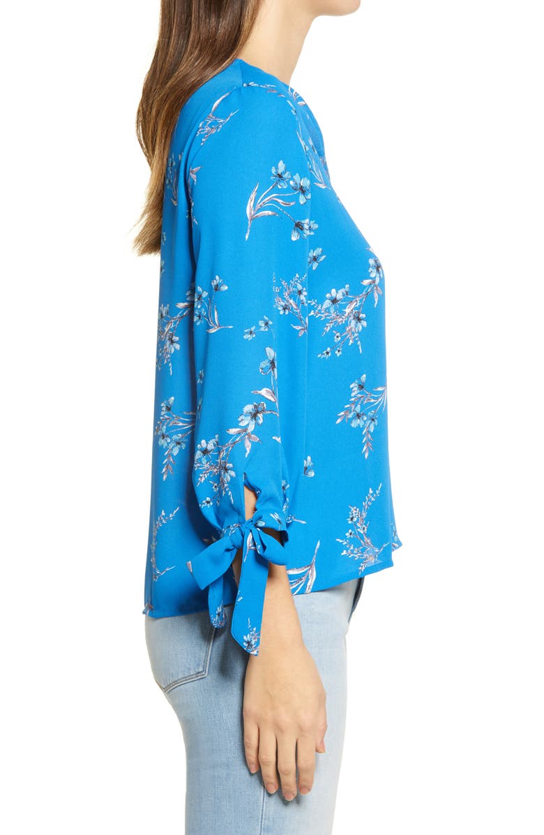 CeCe Painterly Bouquet Tie Sleeve Blouse | Nordstromrack