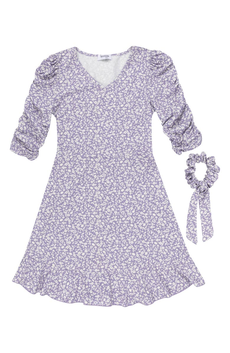 Speechless Kids' Floral Ruched Sleeve Flared Dress & Scrunchie Set ...