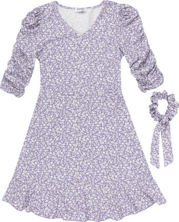 Speechless Kids' Floral Ruched Sleeve Flared Dress & Scrunchie Set ...