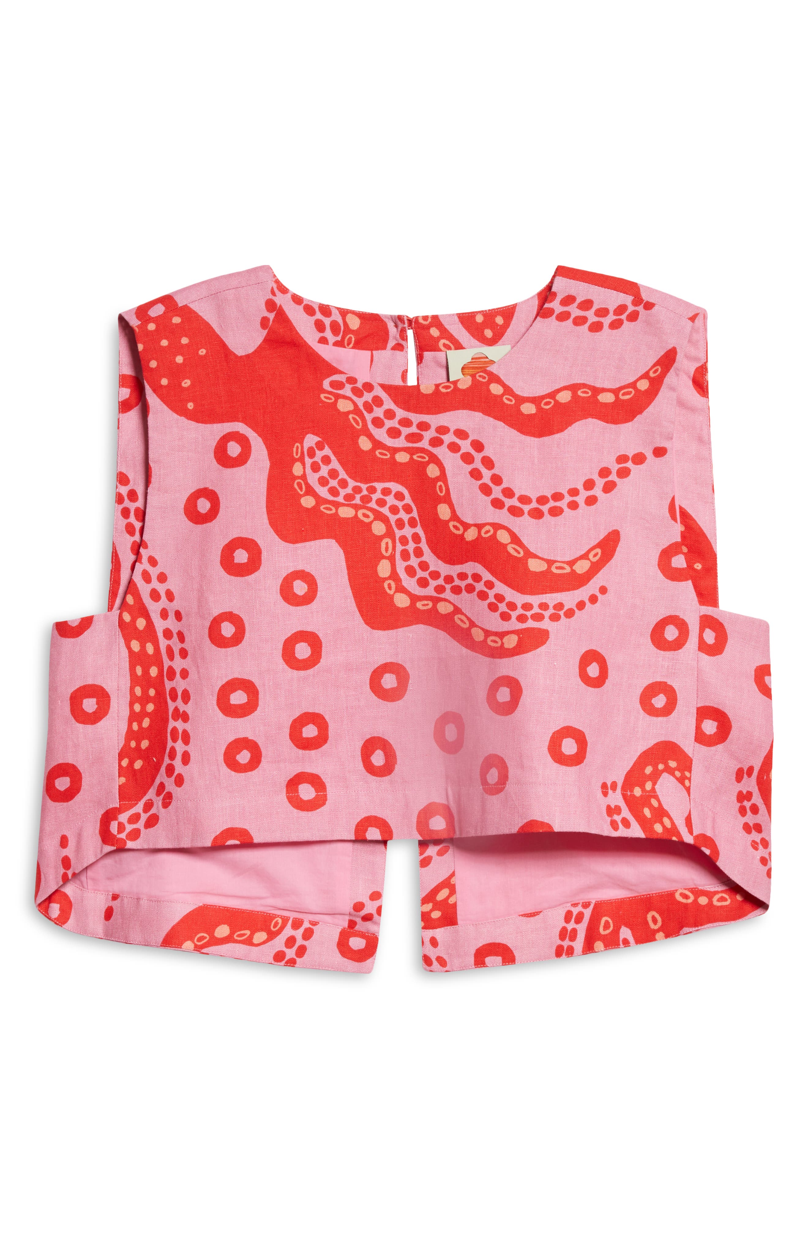 FARM Rio Octocool Print Split Back Linen Top | Nordstrom