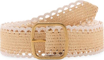 MANGO Scallop Trim Straw Belt | Nordstrom