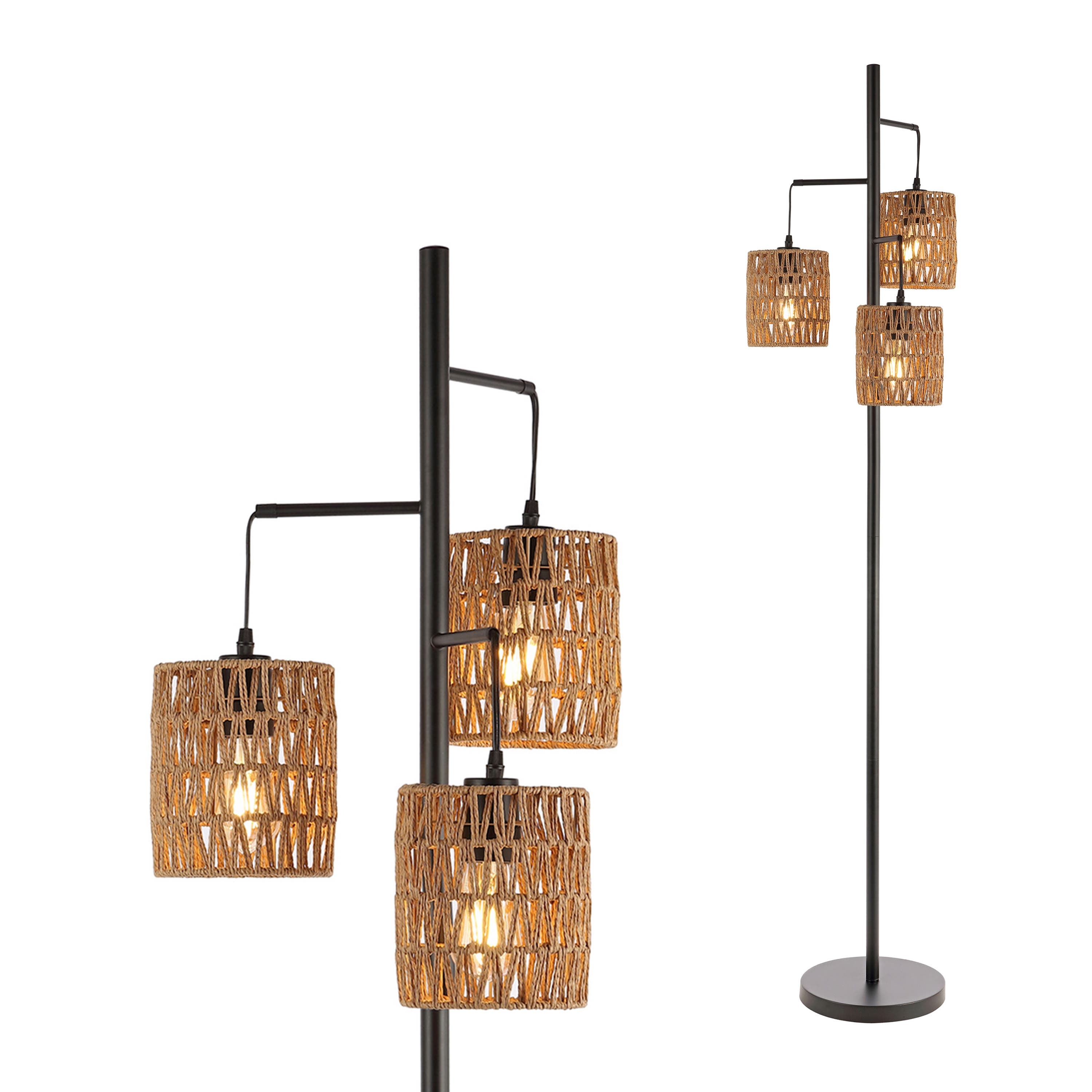 JONATHAN Y Isla 3-Light Mid-Century Bohemian Metal/Rope LED Floor Lamp ...