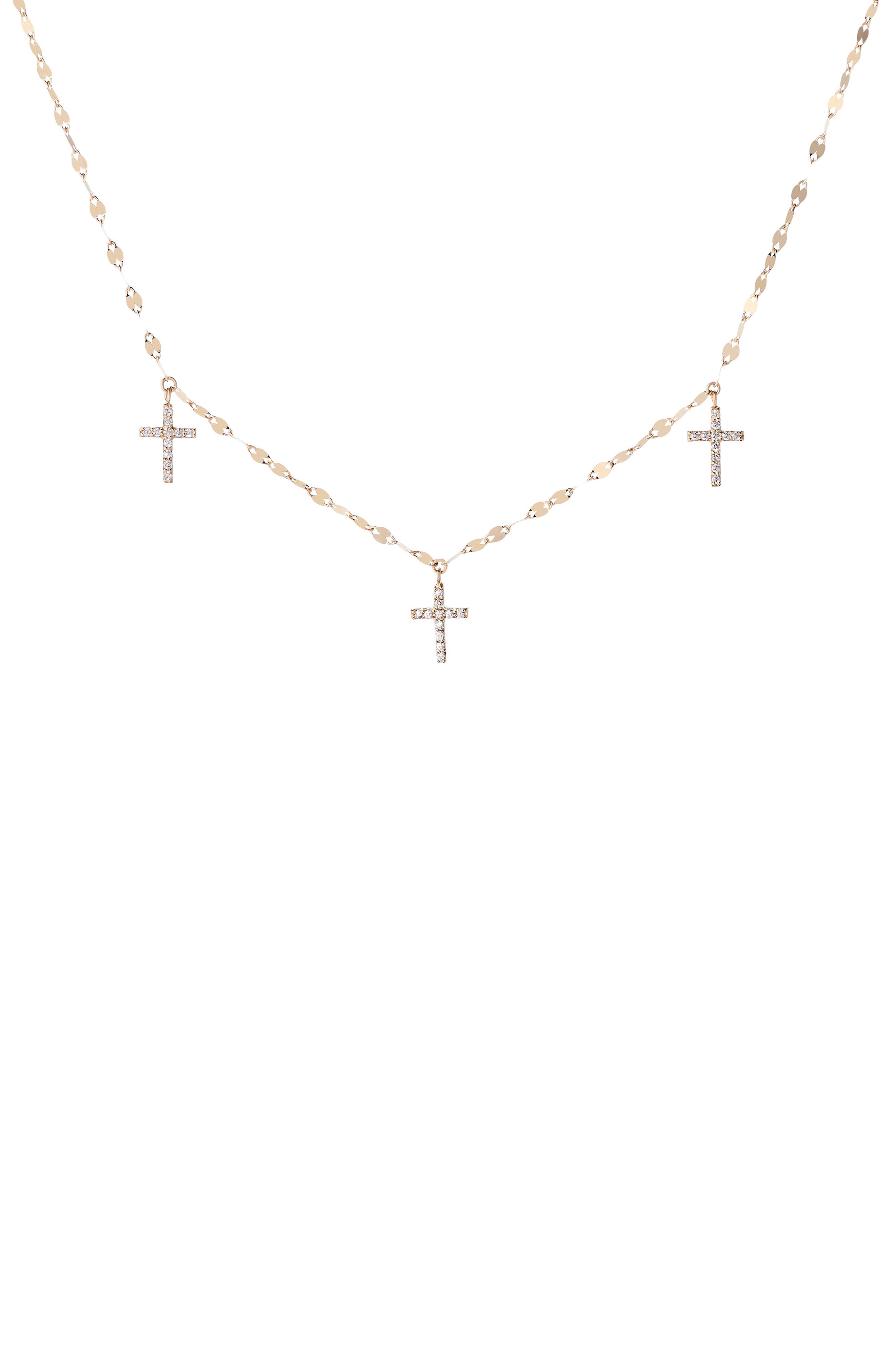 LANA 14K Gold Triple Diamond Cross Charm Necklace | Nordstrom
