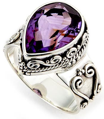 SAMUEL B. Sterling Silver Filigree Pear Cut Amethyst Ring | Nordstromrack