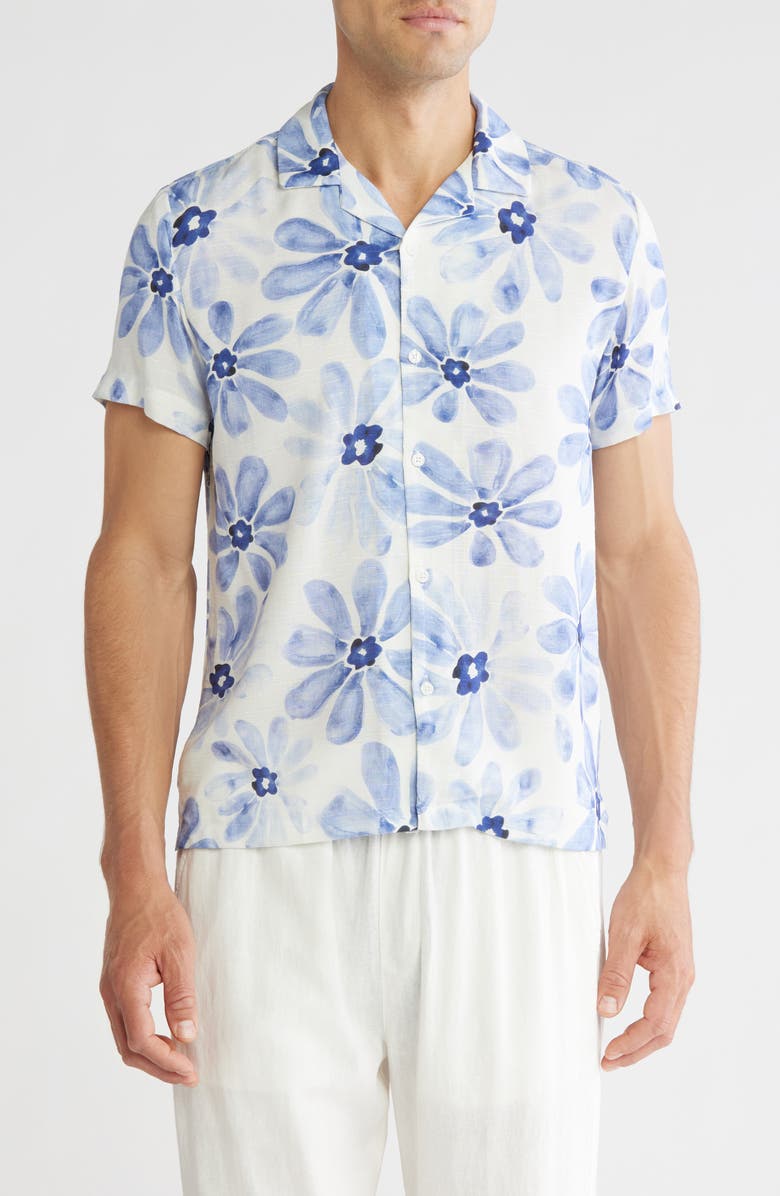 DENIM AND FLOWER Floral Print Slubbed Short Sleeve Shirt | Nordstromrack