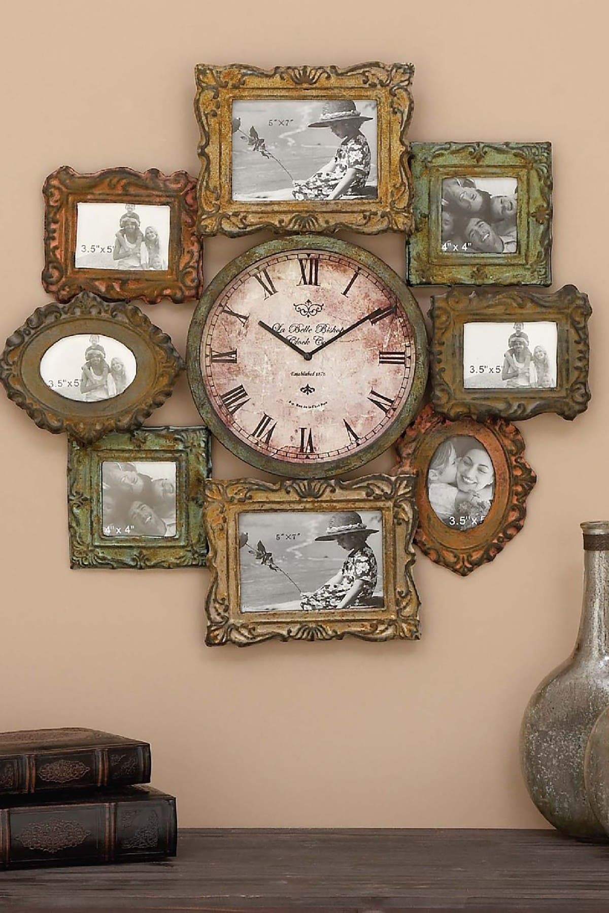 WILLOW ROW Green Metal 8-Photo Opening Wall Clock | Nordstromrack