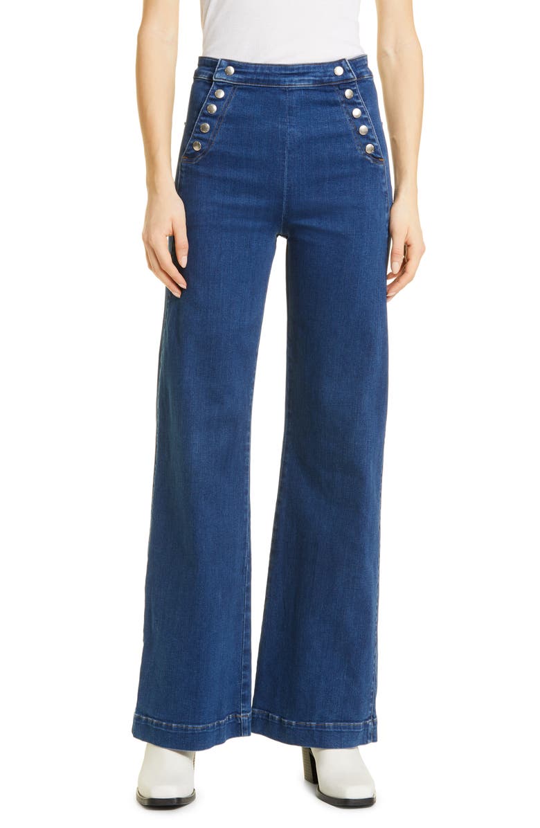 FRAME Snap High Waist Wide Leg Sailor Jeans | Nordstromrack
