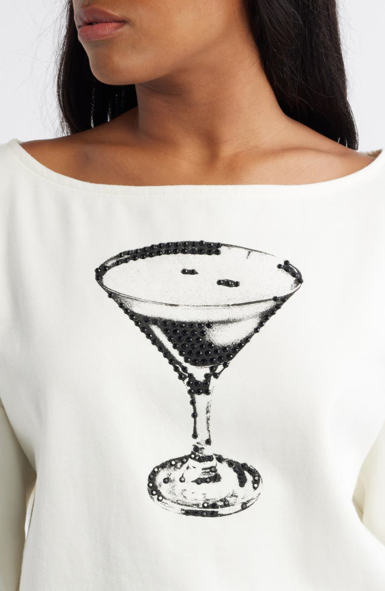 Vinyl Icons Martini Embellished Off the Shoulder Graphic Fleece ...