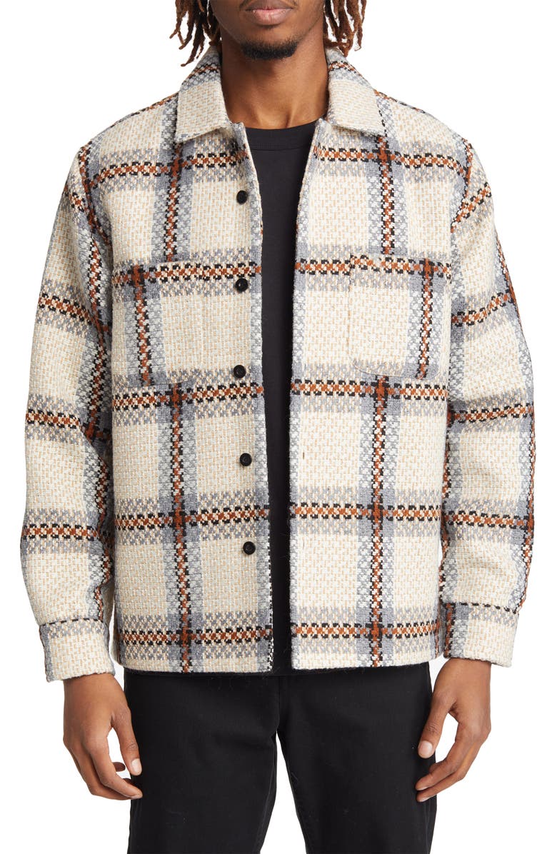 Obey District Windowpane Tweed Button-Up Shirt Jacket | Nordstrom