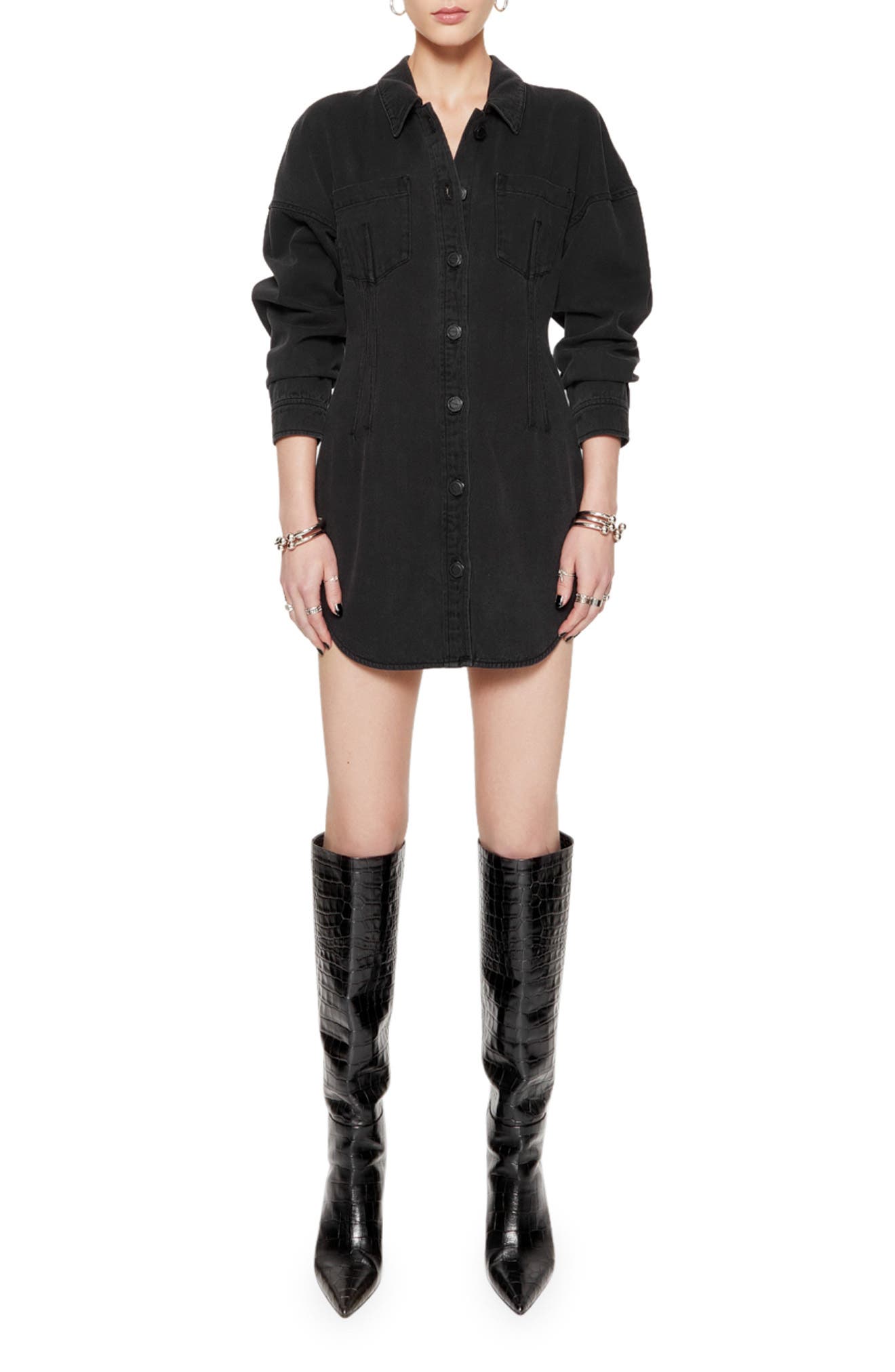 Rebecca Minkoff Florence Long Sleeve Denim Mini Shirtdress | Nordstromrack