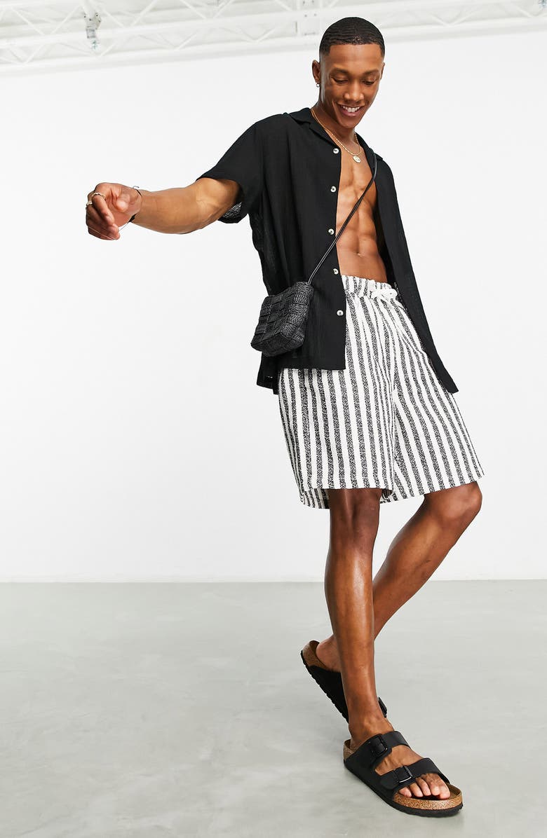 ASOS DESIGN Stripe Textured Wide Fit Elastic Waist Shorts | Nordstromrack