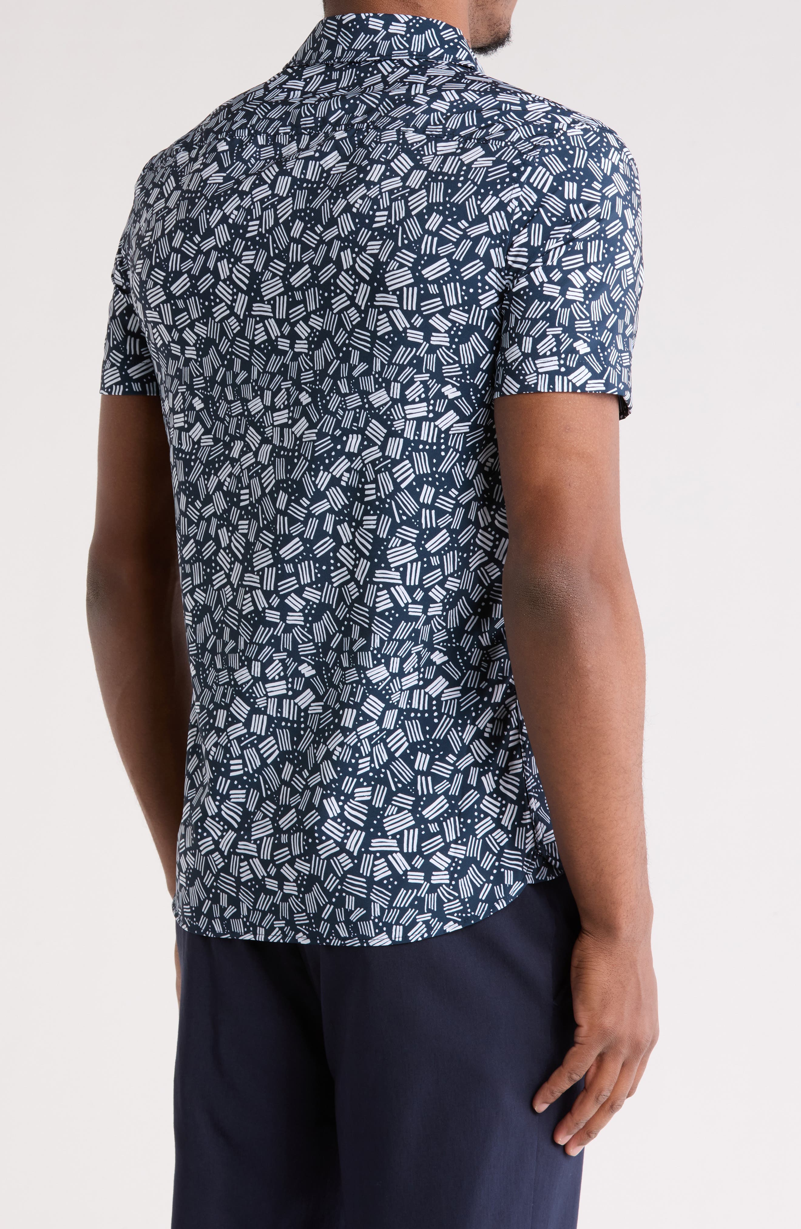 Perry Ellis Slim Fit Block Short Sleeve Stretch Button-Up Shirt ...