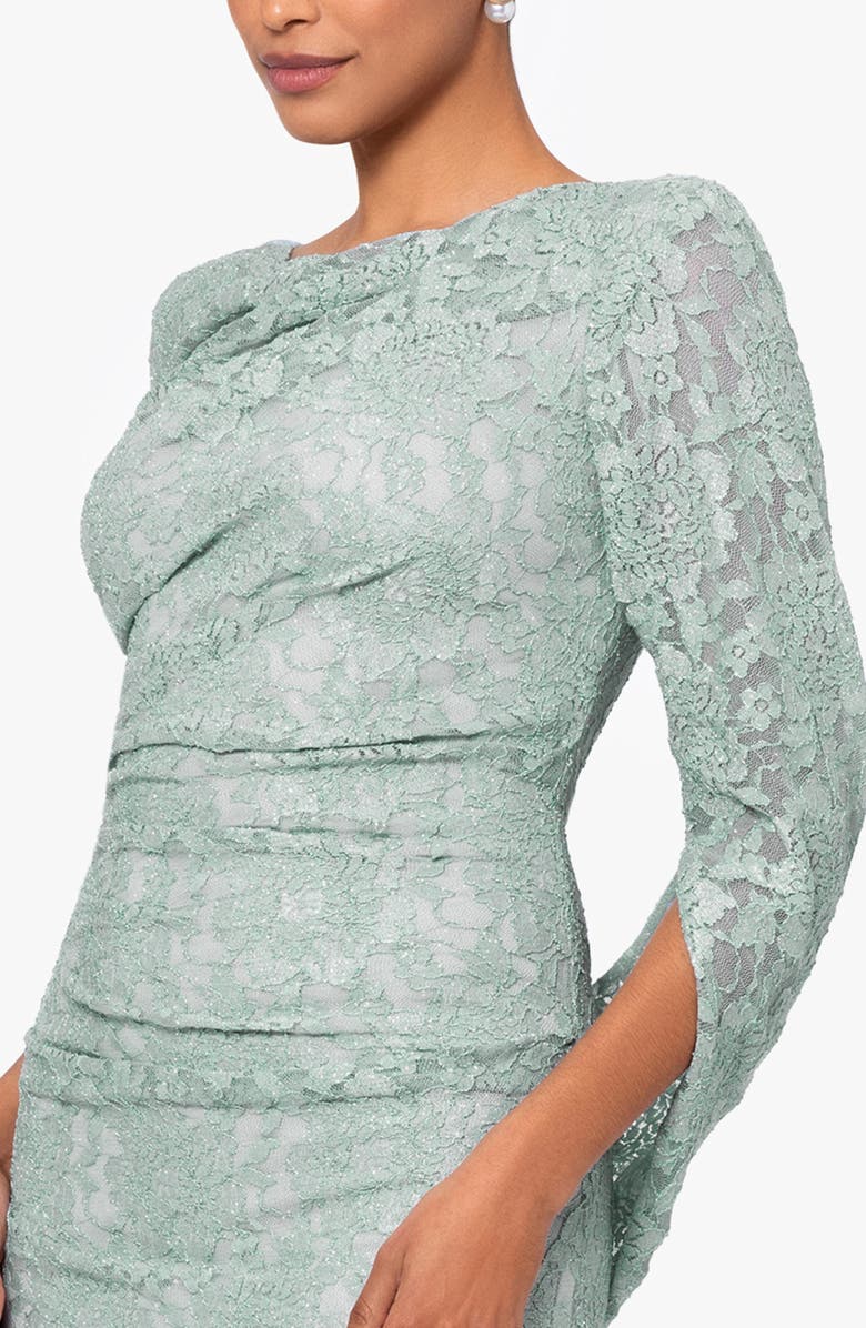 Betsy & Adam Drape Back Cape Sleeve Lace Trumpet Gown | Nordstromrack
