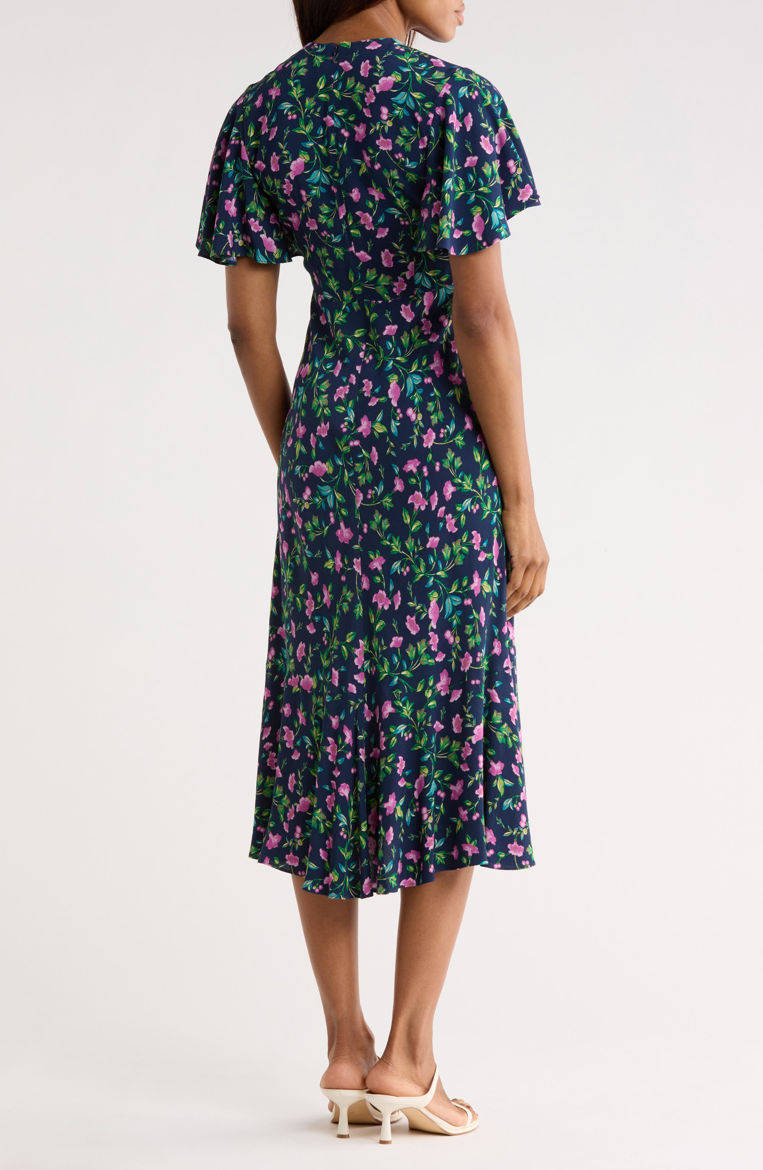Diane von Furstenberg Cecelia Floral Flutter Sleeve Midi Dress ...