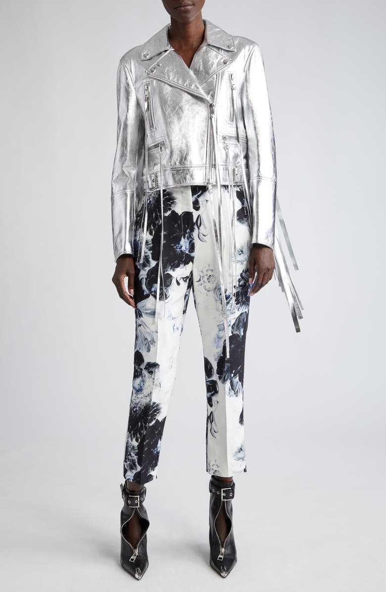 McQueen Chiaroscuro Floral High Waist Cady Cigarette Trousers ...