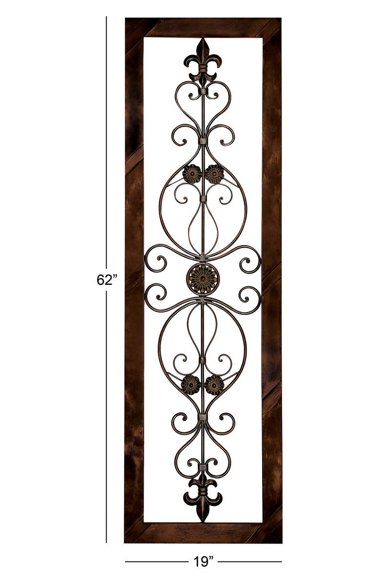 WILLOW ROW Brown Metal Ornate Scroll Wall Decor with Black Frame ...
