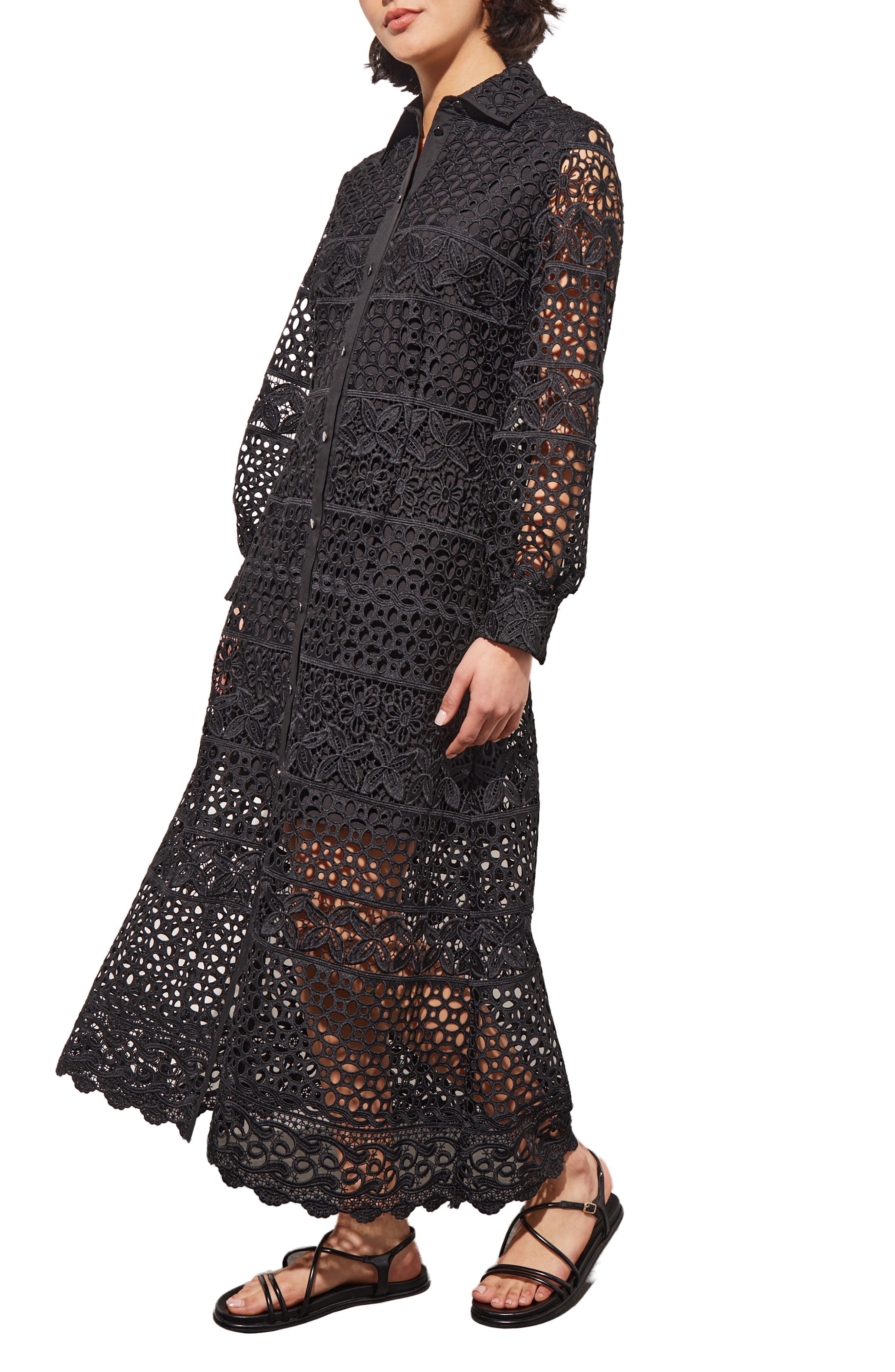 Ming Wang Lacy Long Sleeve Midi Shirtdress | Nordstromrack