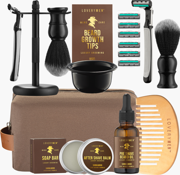 Lovery Ultimate Beard Shaving Kit wrapped in a Luxury Leather Bag ...