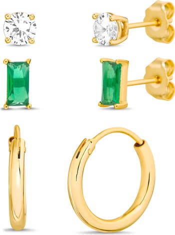 NES JEWELRY Set of 3 Crystal Stud & Huggie Hoop Earrings | Nordstromrack