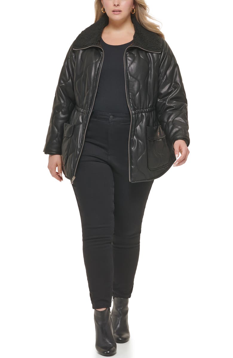 Kenneth Cole New York Faux Shearling Collar Quilted Faux Leather Jacket ...