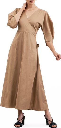 AUGUST SKY Balloon Sleeve Wrap Dress | Nordstromrack