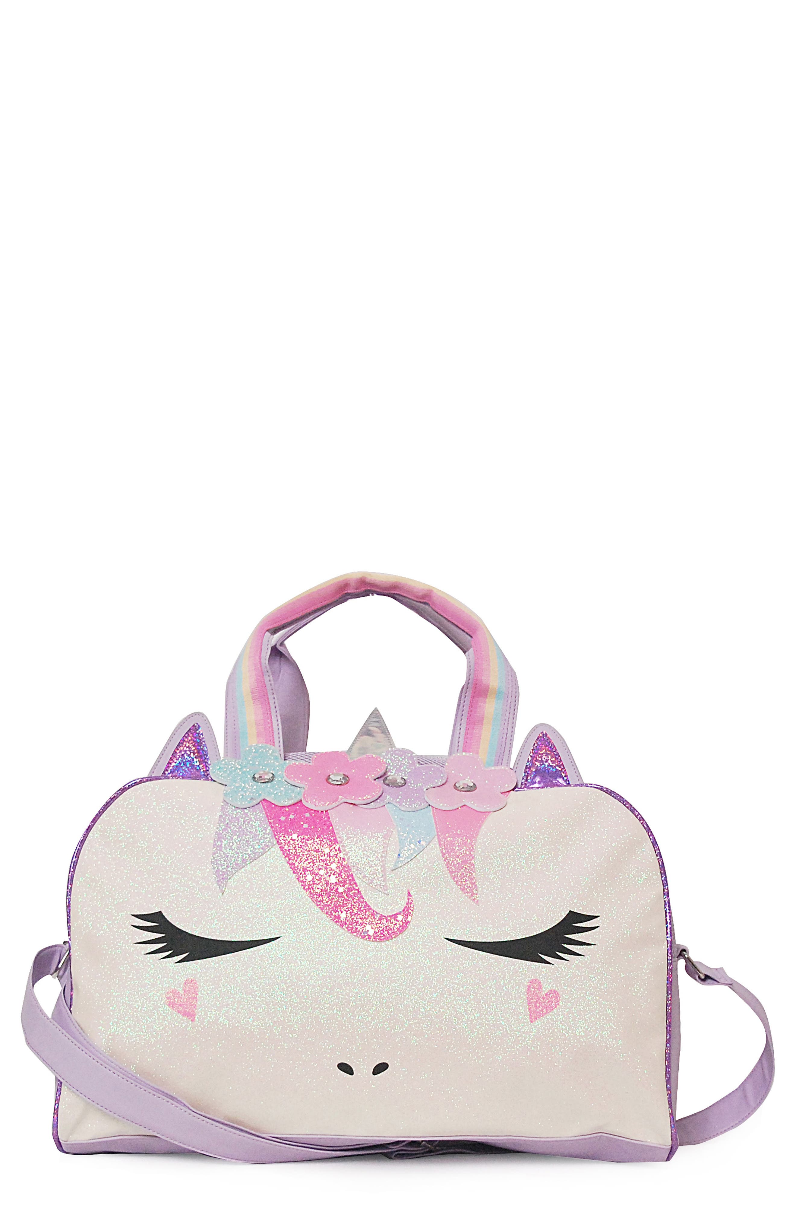 OMG Accessories Miss Gwen Glitter Flower Crown Plush Duffle Bag | Nordstrom